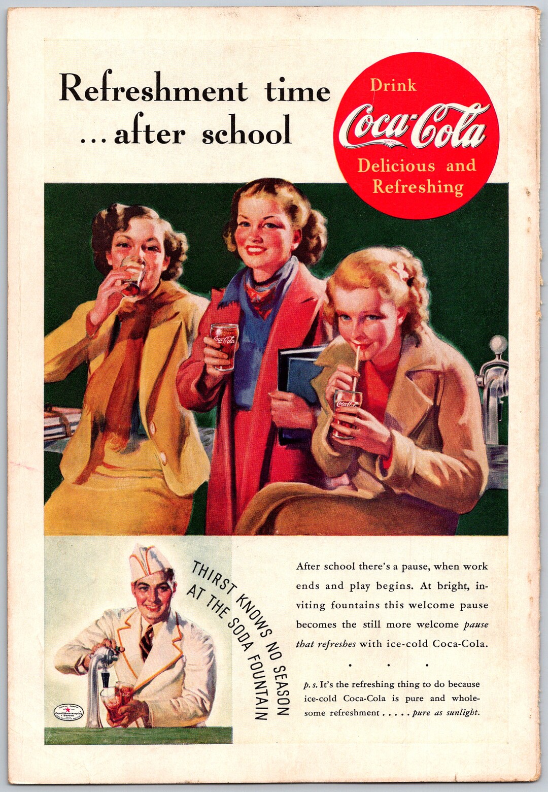 1937 Coke PRINT AD Young Ladies After School Refreshment Coca Cola ...