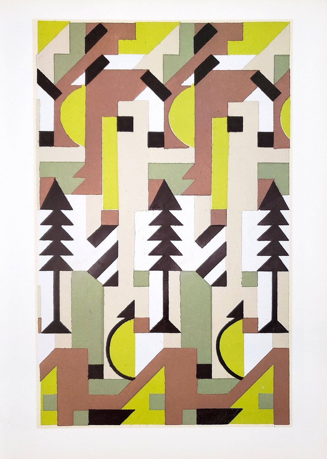 Art Deco Print Organic Colours Tree Motif 11 X 15 Book Plate 1988 ...