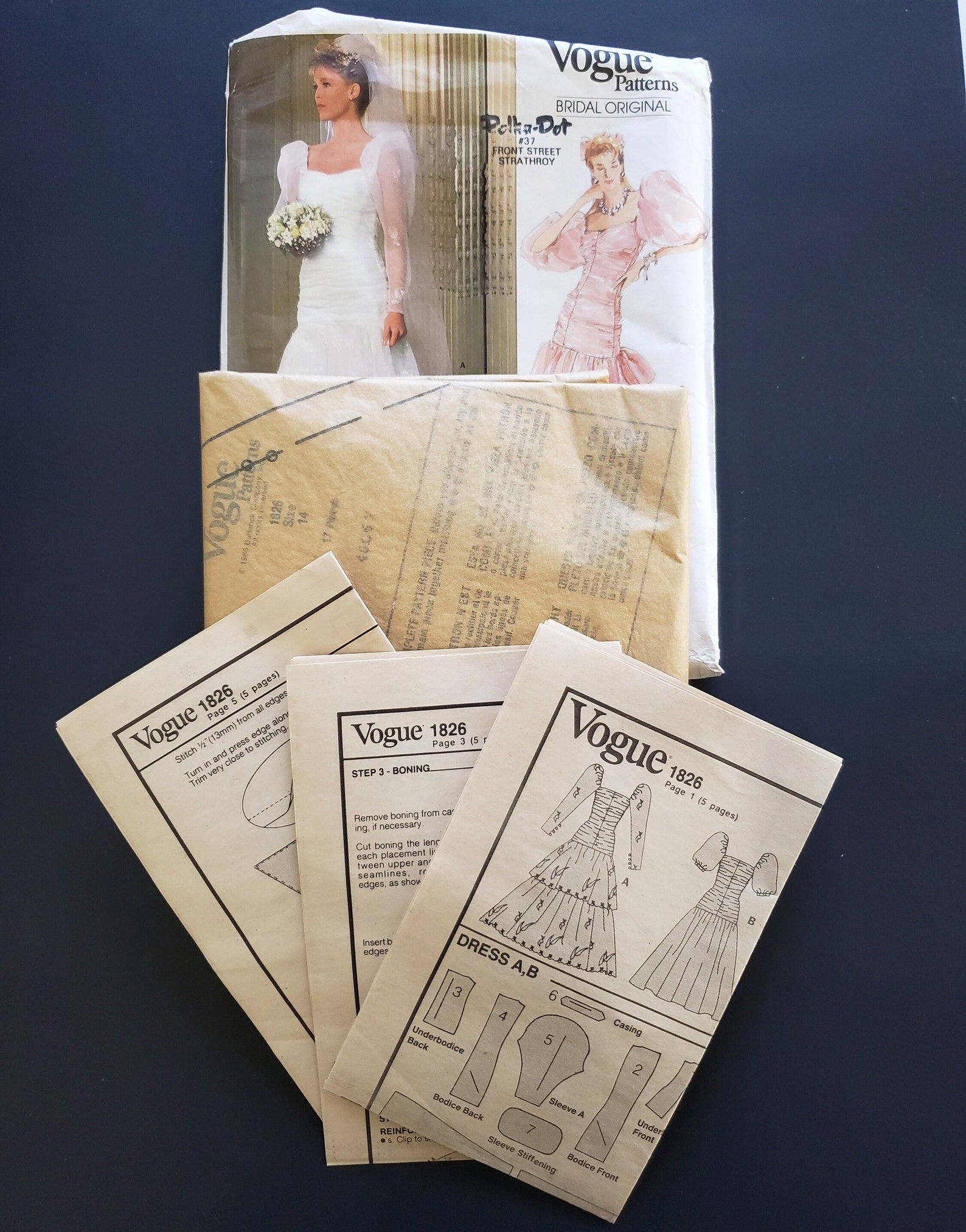 Bridal Gown Vogue Sewing Pattern 1826 Size 14 Wedding Dress 1986 Retro ...