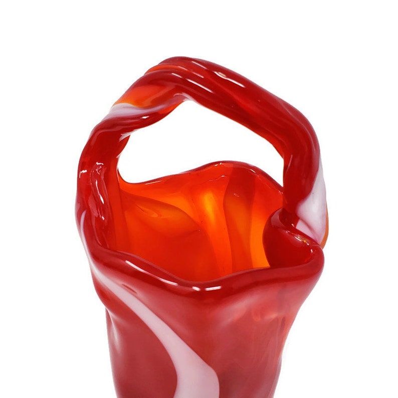 Art Glass Handled 7 Asymmetrical Vase Swirled Red and | Etsy