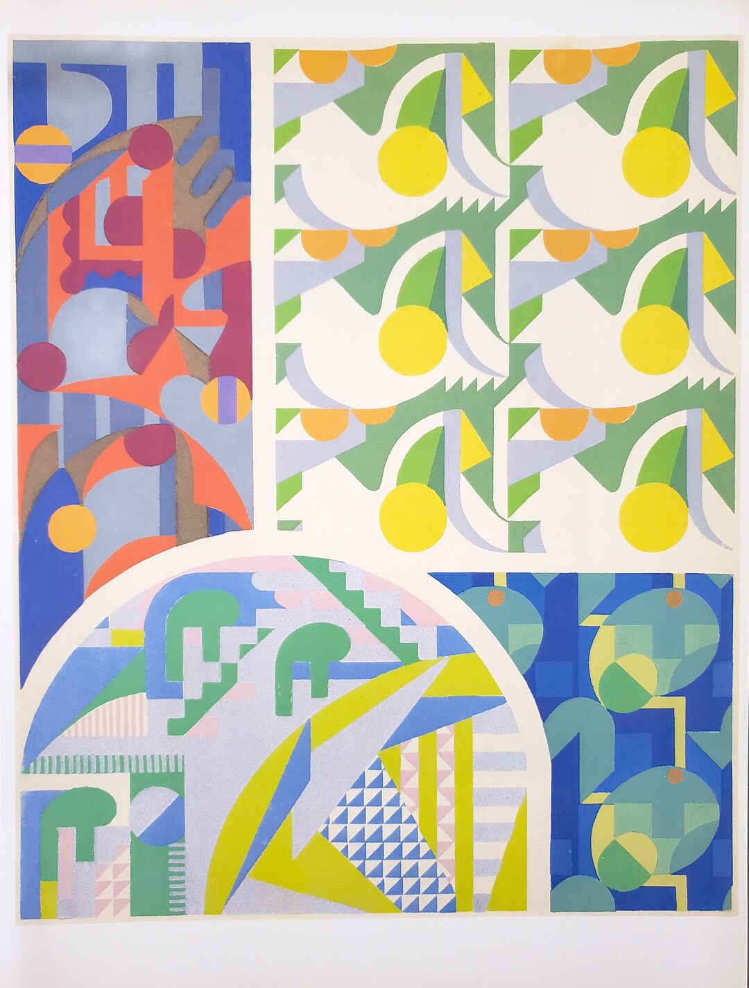 Art Deco Print Abstract Bird Motif Multi Patterns 11 X 15 Book Plate ...