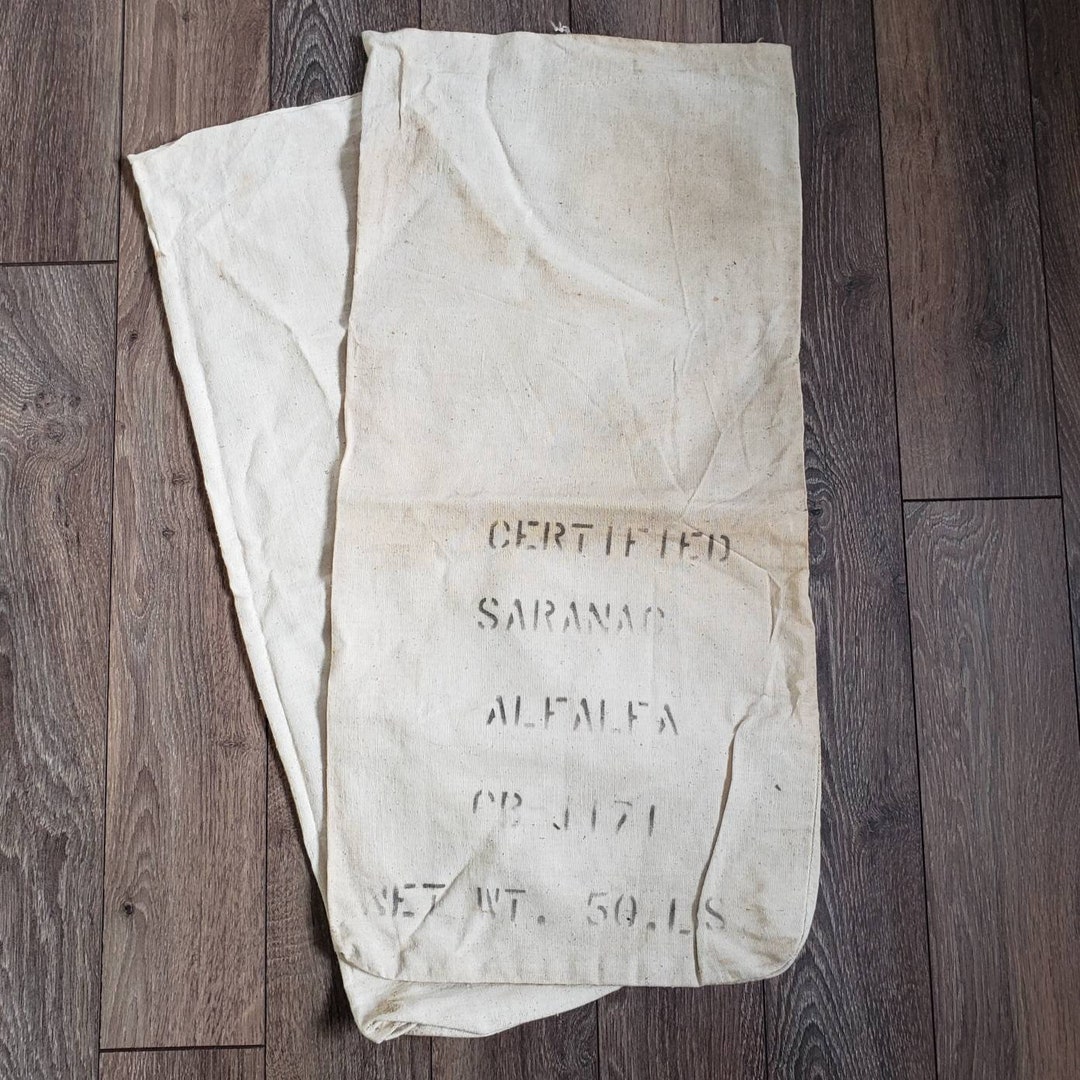Pair of Saranac Alfalfa Seed Bags | Vintage Linen Canvas | Cottagecore ...