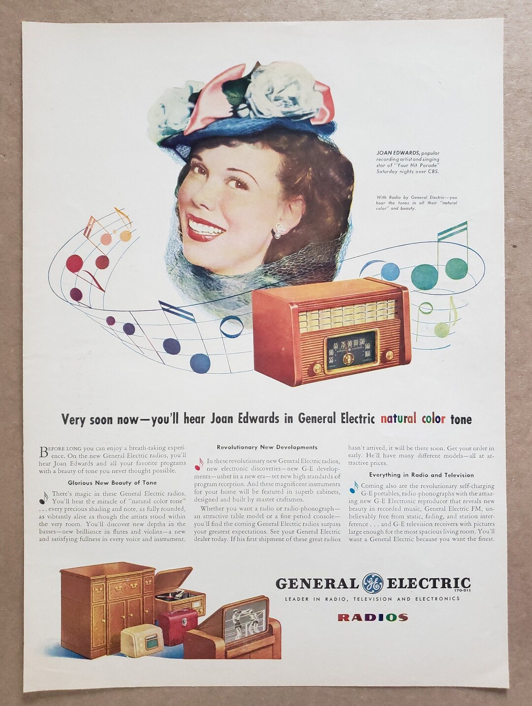 General Electric Radios 1945 Original Vintage PRINT AD 10.5 X 13 Post ...