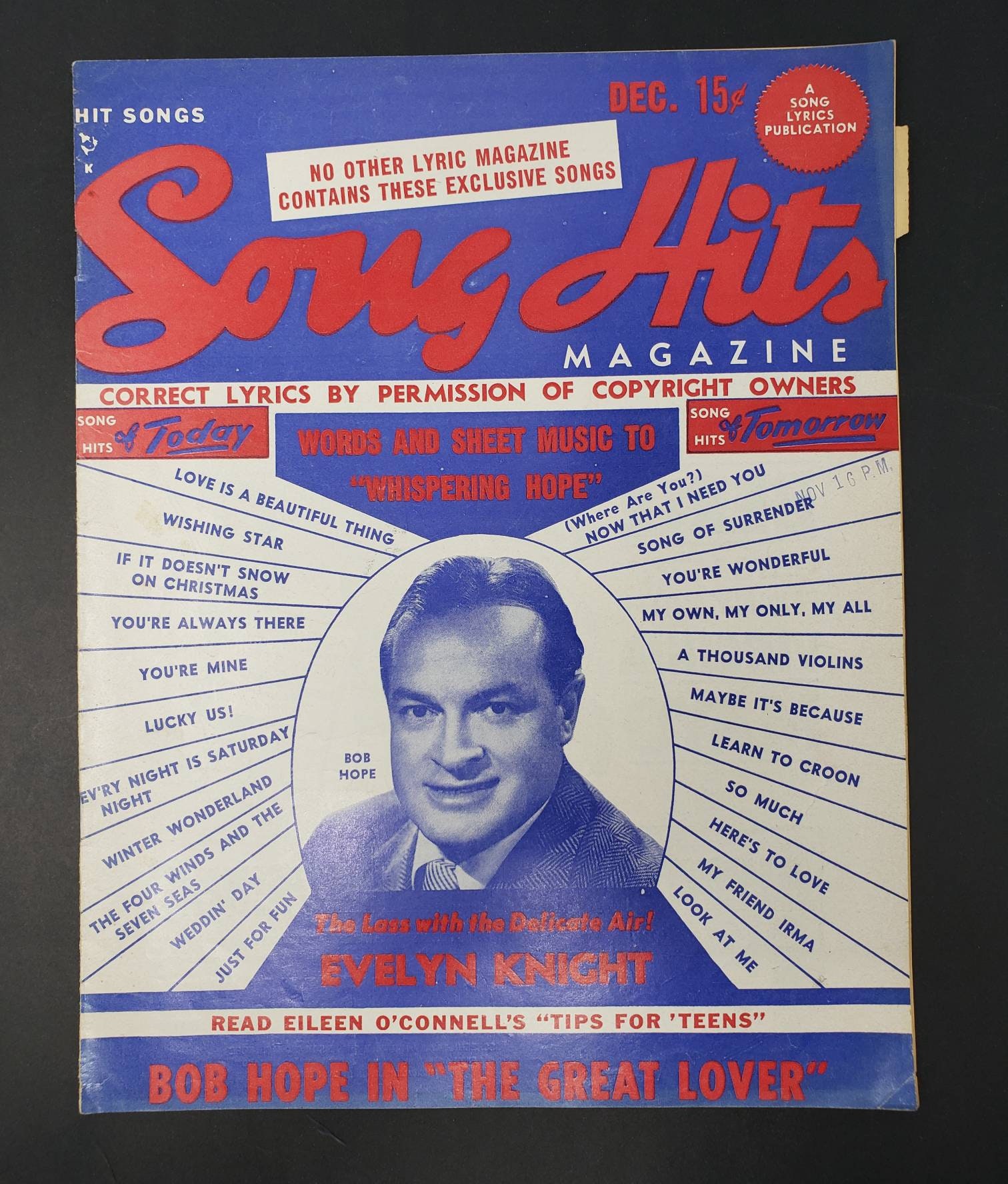 Song Hits Magazine December 1949 Bob Hope The Great Lover | Etsy