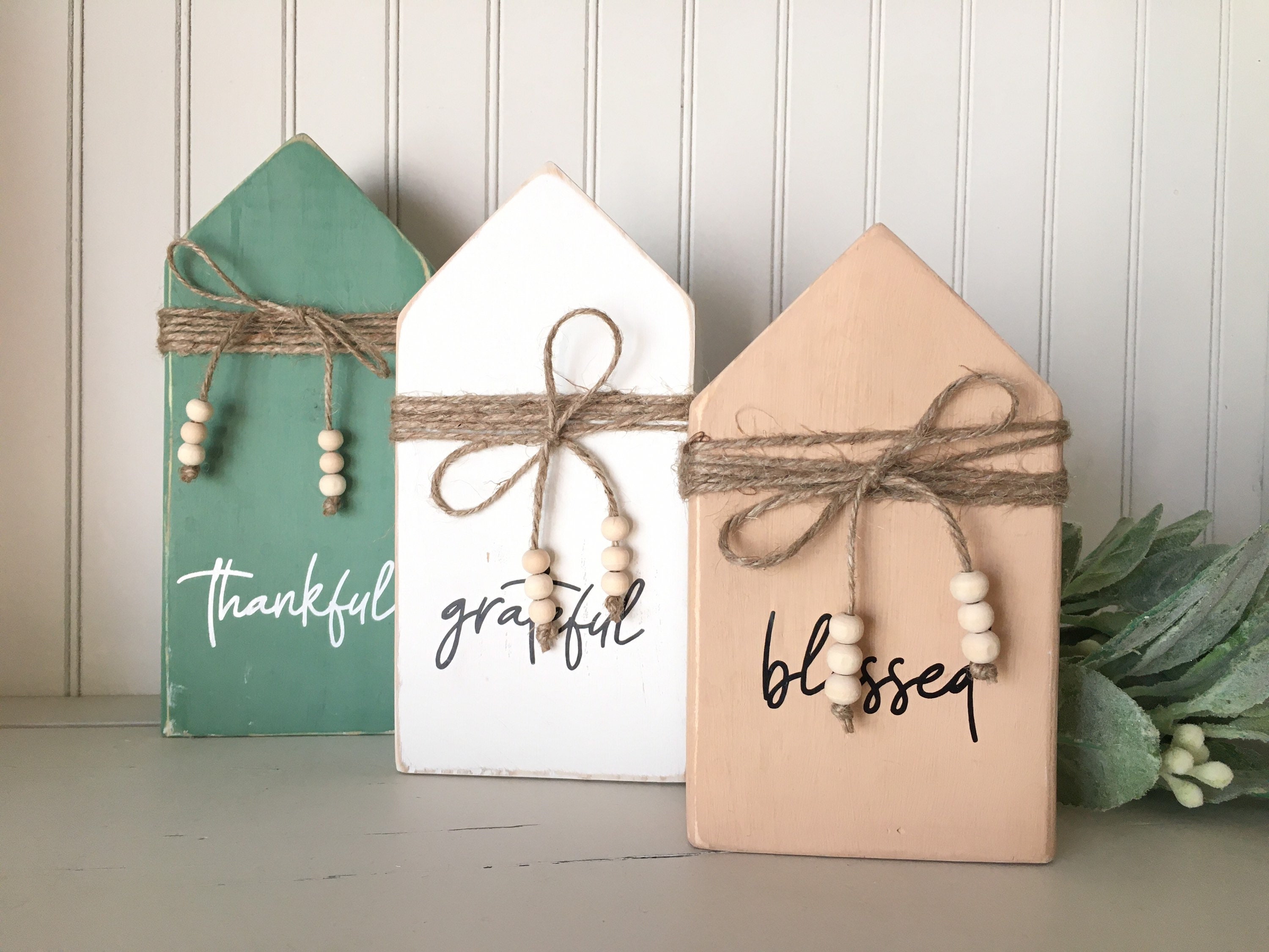 3 Wooden Houses Wood House Sign Small Houses Thankful - Etsy