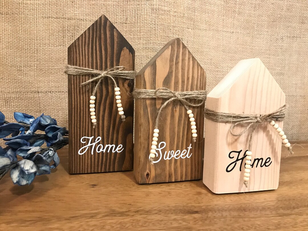 3 Wooden Houses, Wood House Sign, Small Houses, Home Sweet Home Little ...
