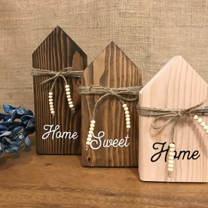 3 Wooden Houses, Wood House Sign, Small Houses, Home Sweet Home Little ...