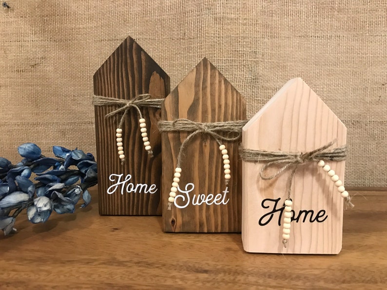 3 Wooden Houses, Wood House Sign, Small Houses, Home Sweet Home Little ...