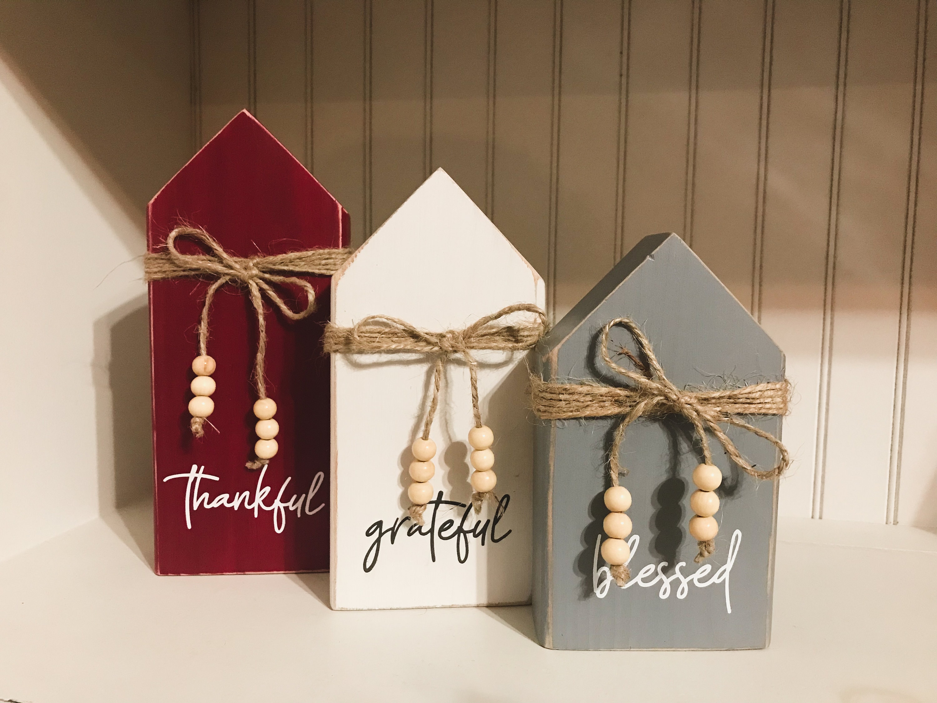 3 Wooden Red and Gray Houses Wood House Sign Small Houses - Etsy