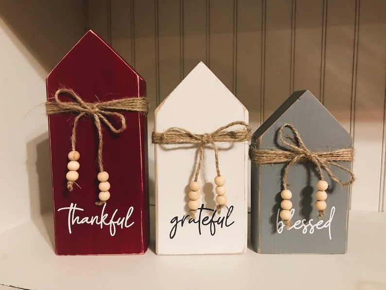 3 Wooden Red and Gray Houses Wood House Sign Small Houses - Etsy