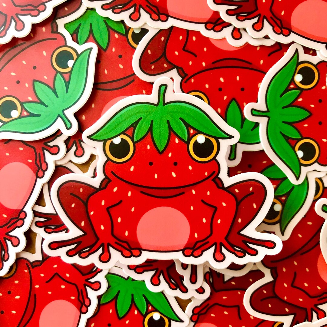 Strawberry Frog Vinyl Sticker - Etsy