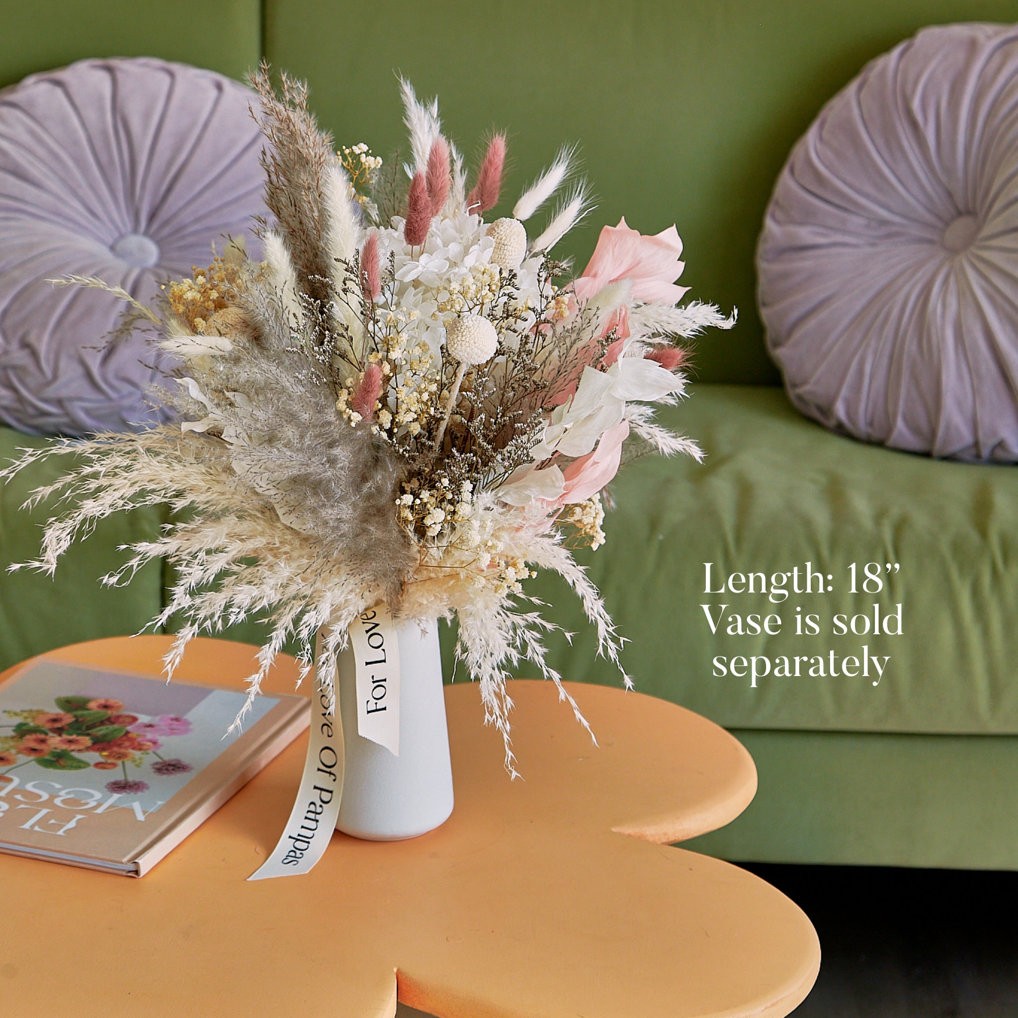 Dried Flower Bouquet - “mica” Pampas Grass Hydrangea Pink Ruscus Home ...
