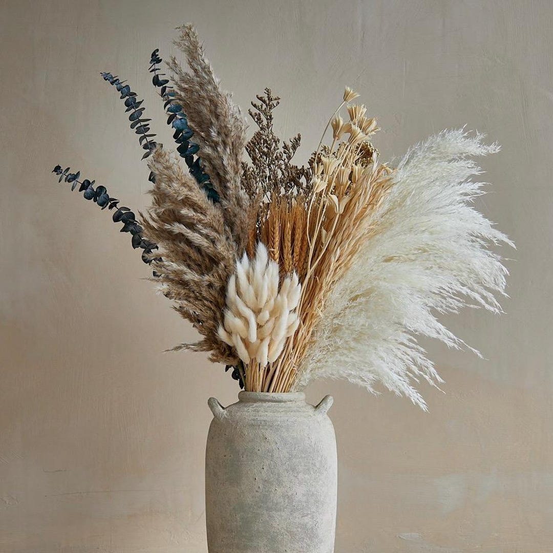 Dried Flower Set Pampas Grass Palm Leaf Fall Decor Centerpiece Home ...