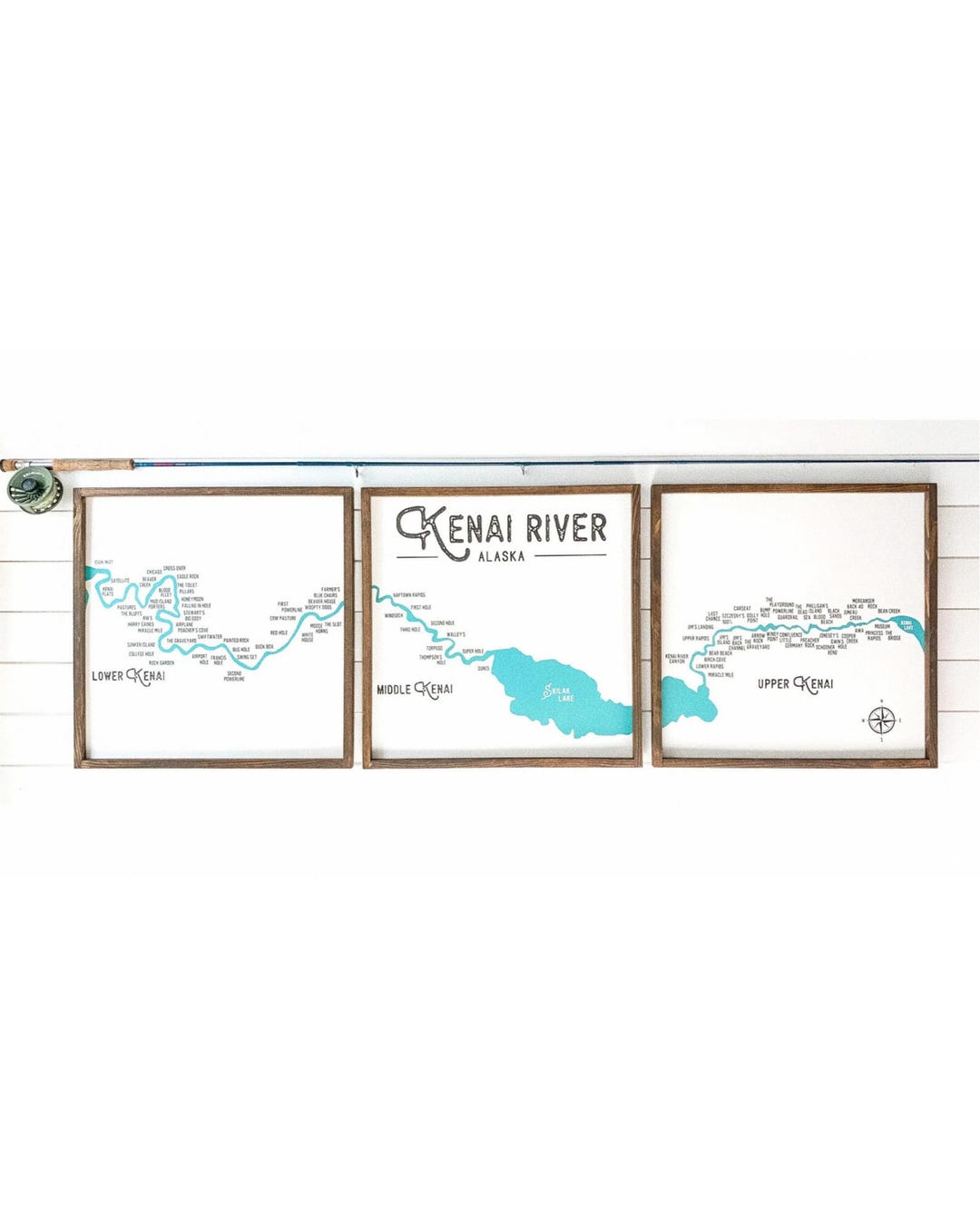 Kenai River Fishing Holes Map Sign – Alaska Cabin Decor, Wood Wall Art ...