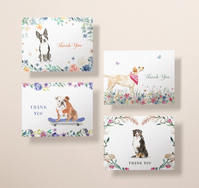 Dog Thank You Cards Cute Watercolor Dog Note Cards With - Etsy