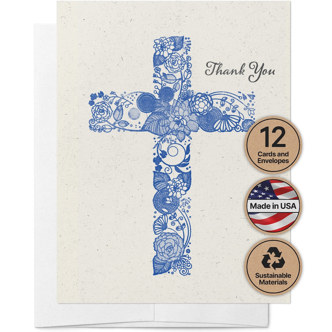 Christian Cross Thank You Card | Set of 12 Cards & Envelopes - Etsy ...