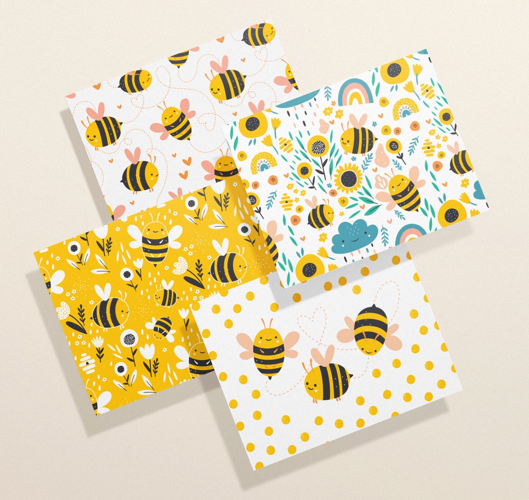 Bumble Bee Greeting Cards Bees Cards Set Bees and Flowers - Etsy