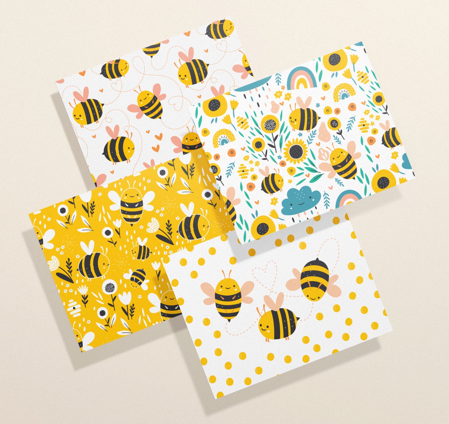 Bumble Bee Greeting Cards Bees Cards Set Cartoon Bee Cards - Etsy