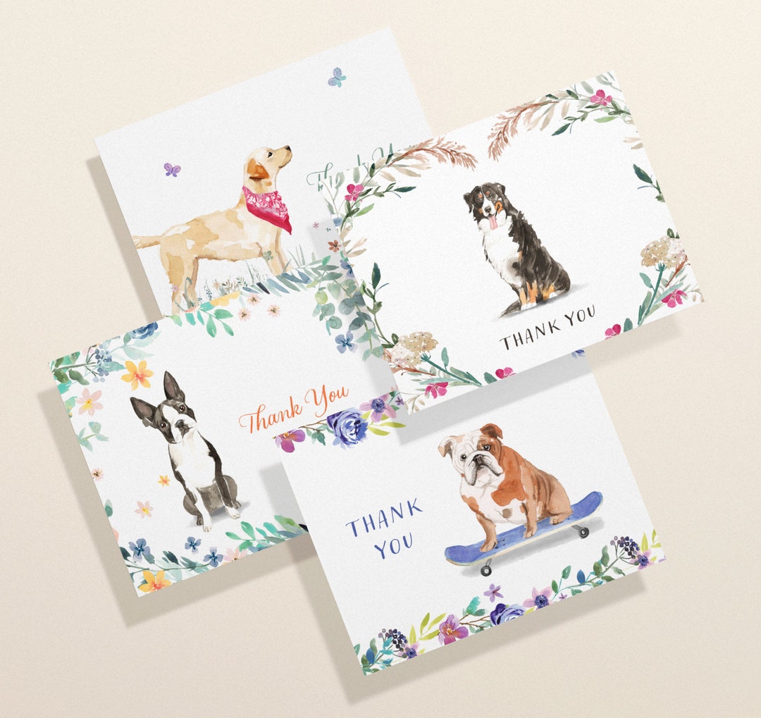 Dog Thank You Cards Cute Watercolor Dog Note Cards Golden Retriever ...