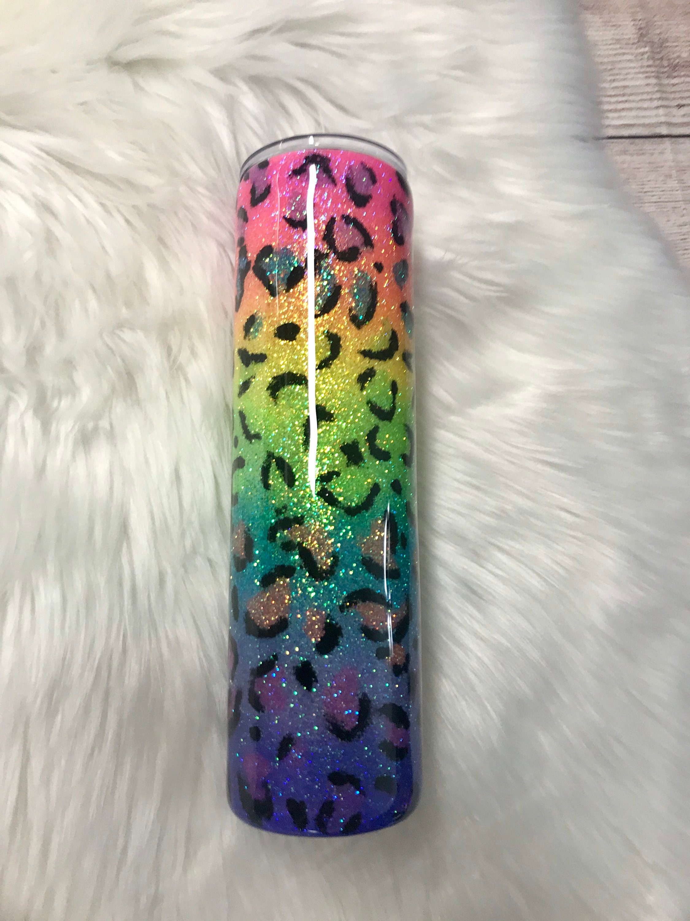 Neon Rainbow Leopard Ombre Glitter Tumbler Custom Order - Etsy