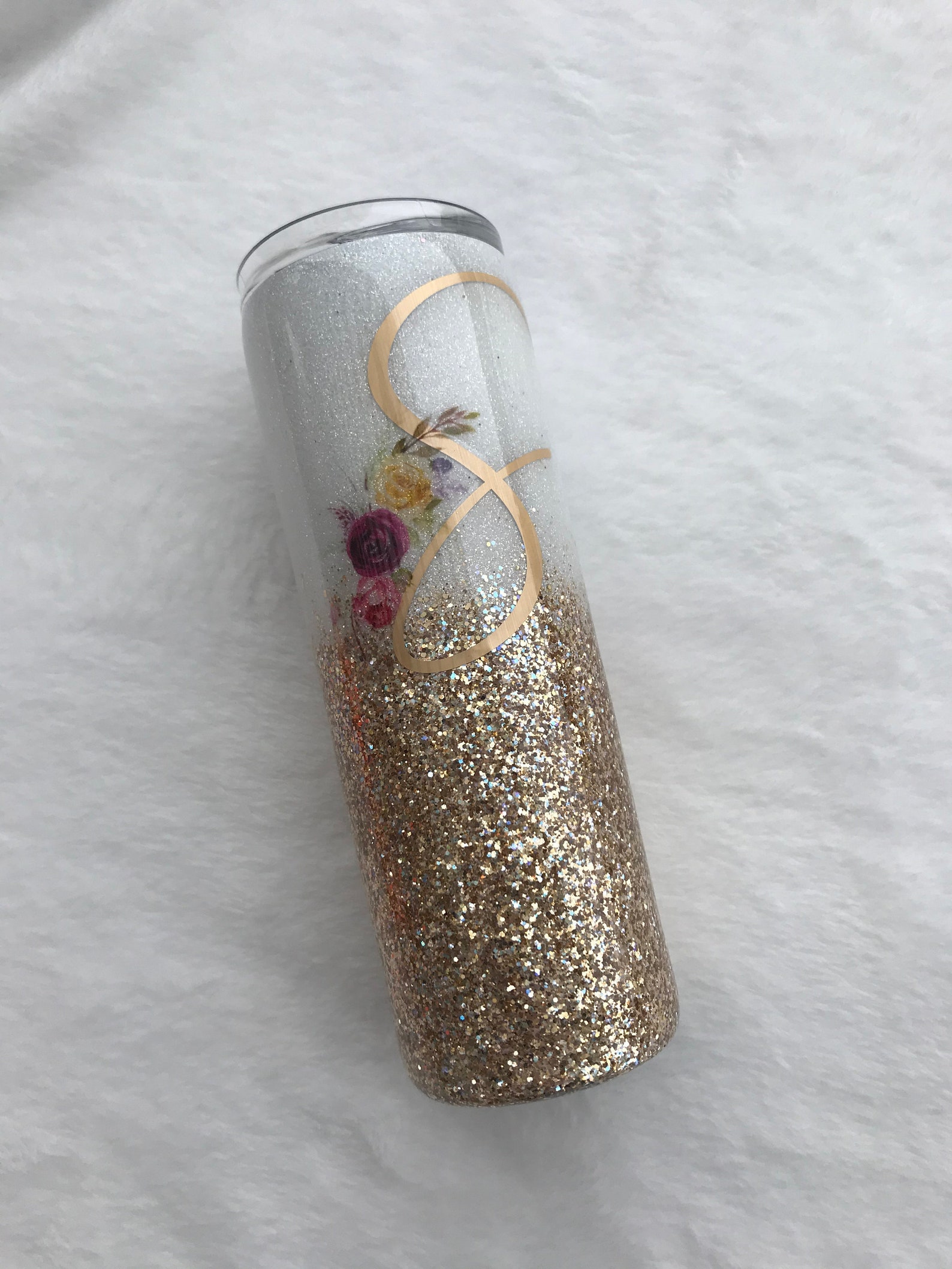 Classy Floral Gold Glitter Tumbler Custom Order Extra Etsy