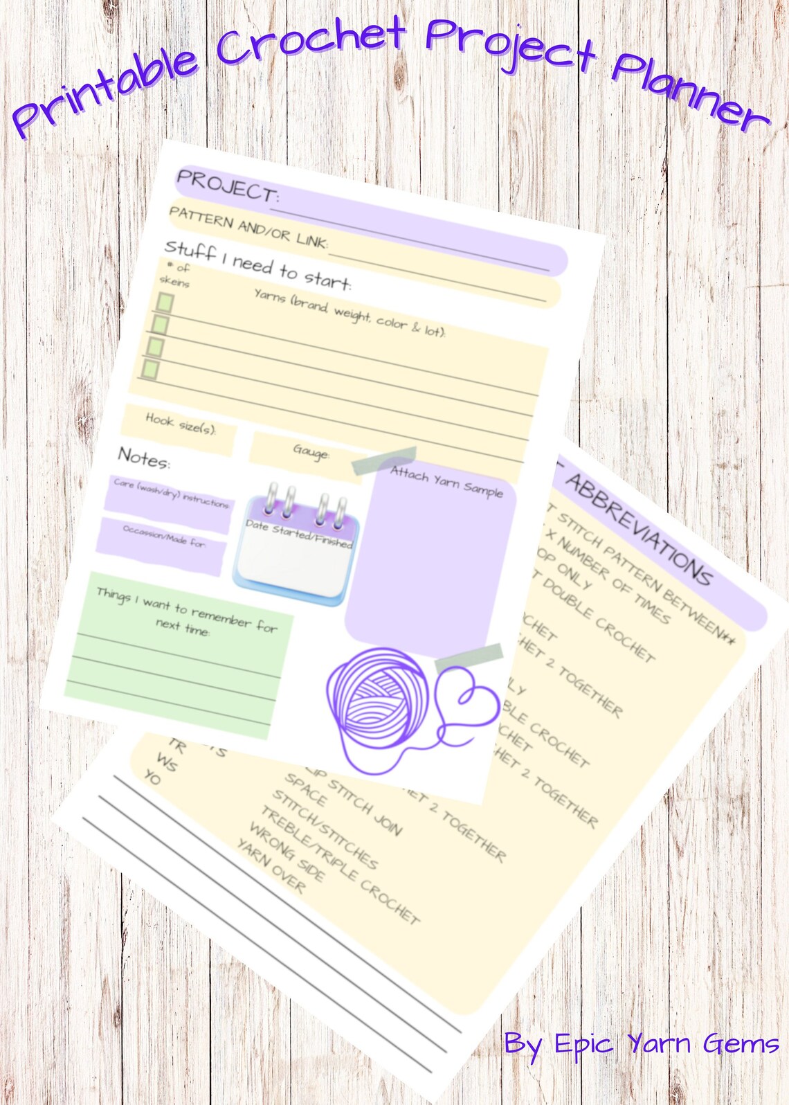 Digital File- Printable Crochet Project Planner - 4 Pages - Etsy