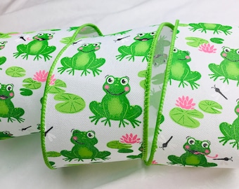 Frogs, Lily Pads, Dragon Flies Ribbon, 2.5x10yd Frogs on Faux Royal RG ...