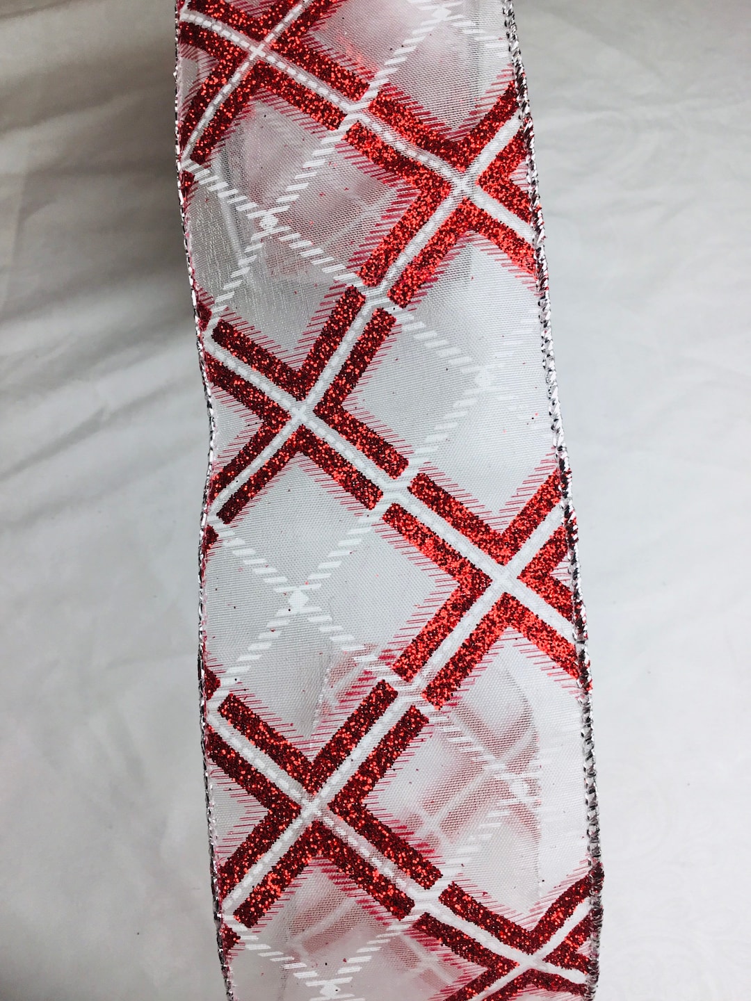 White and Red Sheer Ribbon - Etsy