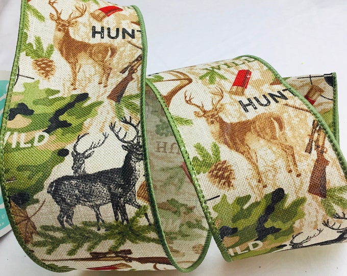 2.5" Wired Ribbon-hunting on Royal-lt Nat/tan/moss/brown-rgc115901 - Etsy