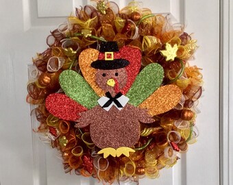 Thanksgiving Turkey Deco Mesh Wreath/turkey Deco Mesh Wreath/turkey ...