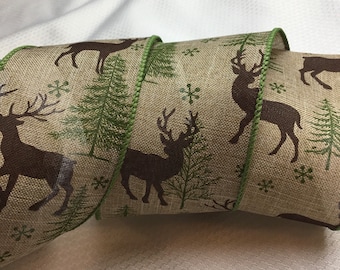 Deer Wired Ribbon White/brown/tan 2.5 X 10 Yards, Wreath Supplies ...