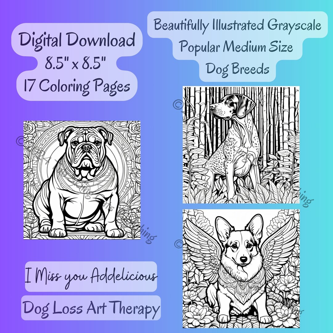 Medium Dog Breeds Grayscale Coloring Pages: Art Therapy (digital ...