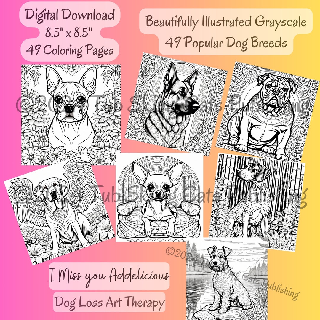 Dog Breeds Coloring Pages, 49 Printable Coloring Pages, Grayscale ...