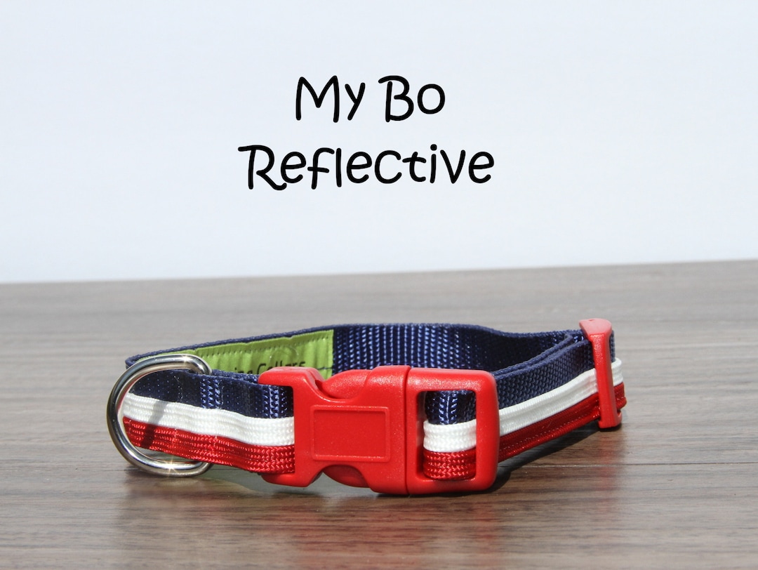 Reflective Red White and Blue Dog Collar, Patriotic Adjustable Dog ...