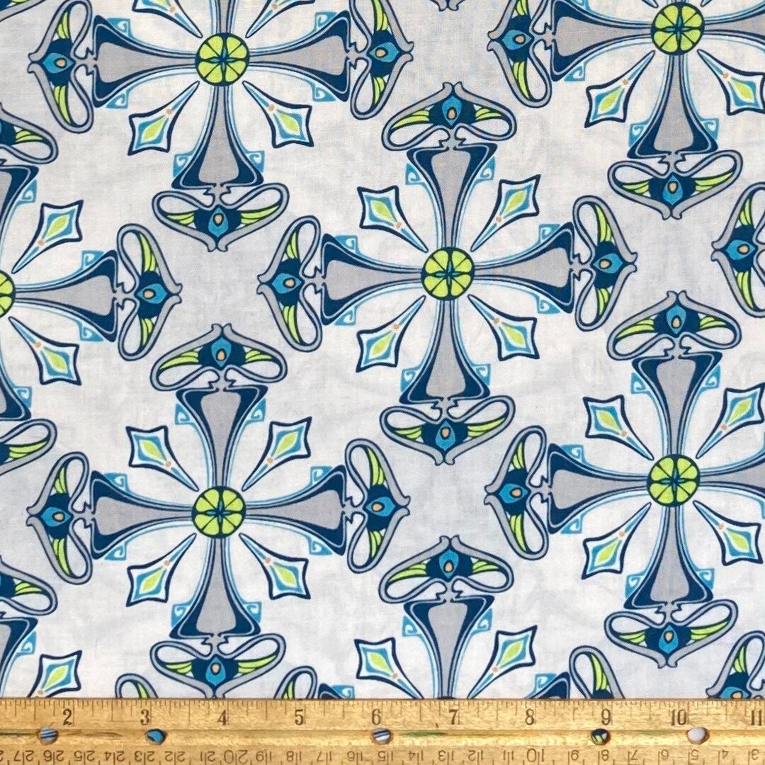 Jessica Levitt Kingdom Fabric, Blue & Green Quilt Circles, Tapestry ...