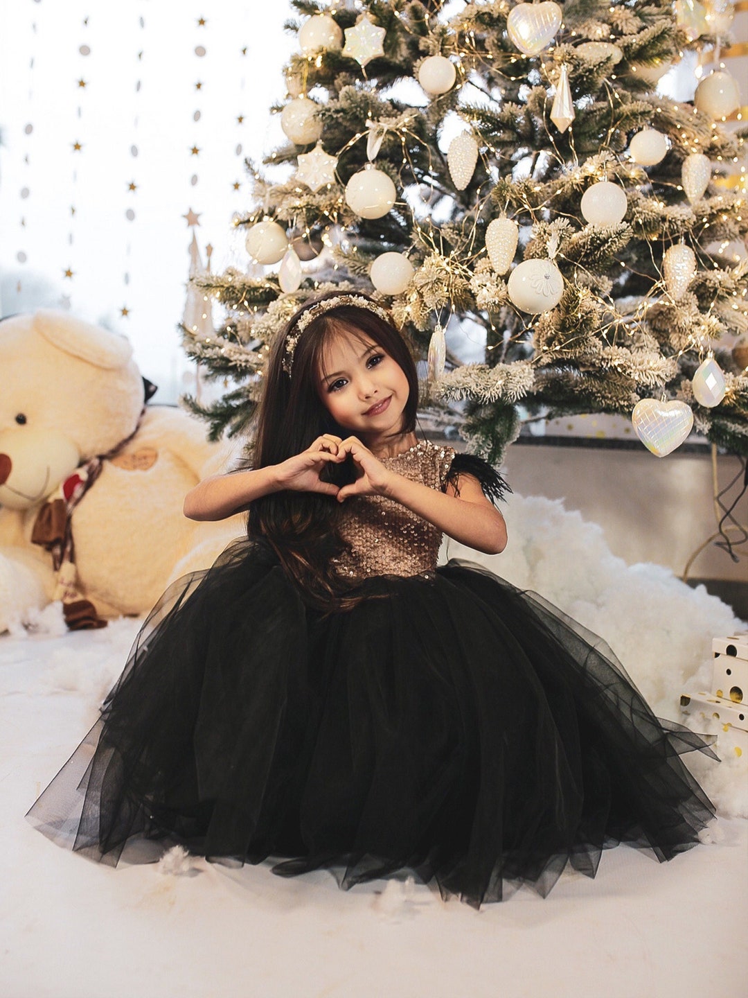 Gold Velvet Top With Sequins Black Feathers, 1st Birthday Tulle Tutu ...