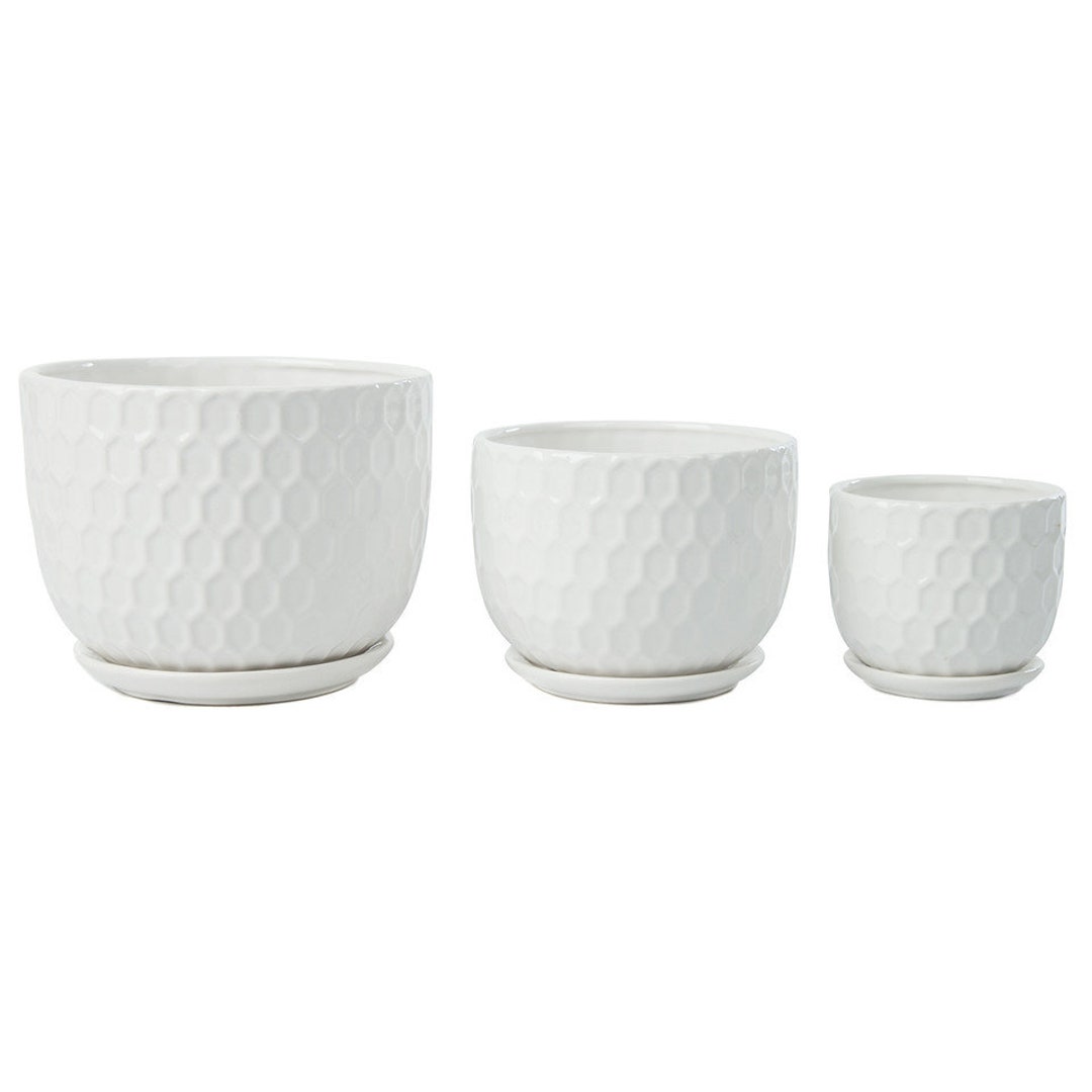 White Golf Ball-inspired Textured Round Ceramic Planters With Drainage ...