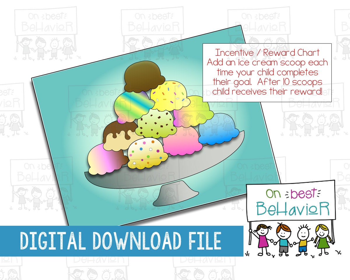 Reward Chart Ice Cream Kids Behavior Toddler Token Board Incentive ...