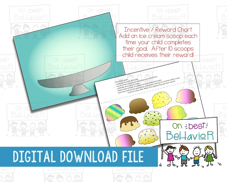 Reward Chart Ice Cream Kids Behavior Toddler Token Board Incentive ...