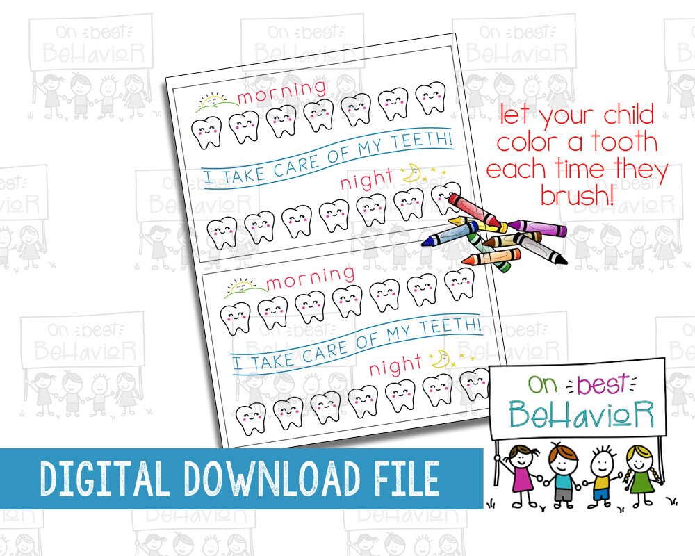 Brush Teeth Chart Routine Kids Toddler Incentive Reward Autism Therapy ...