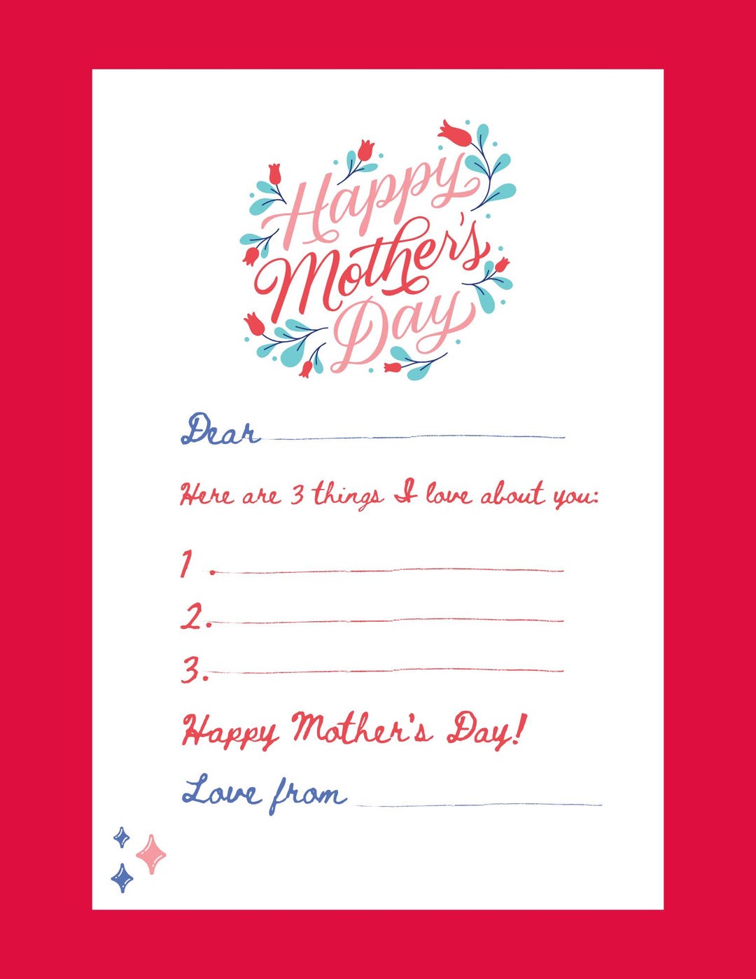 Printable Mother’s Day Letter for Kids – Fill-in-the-blank Template ...