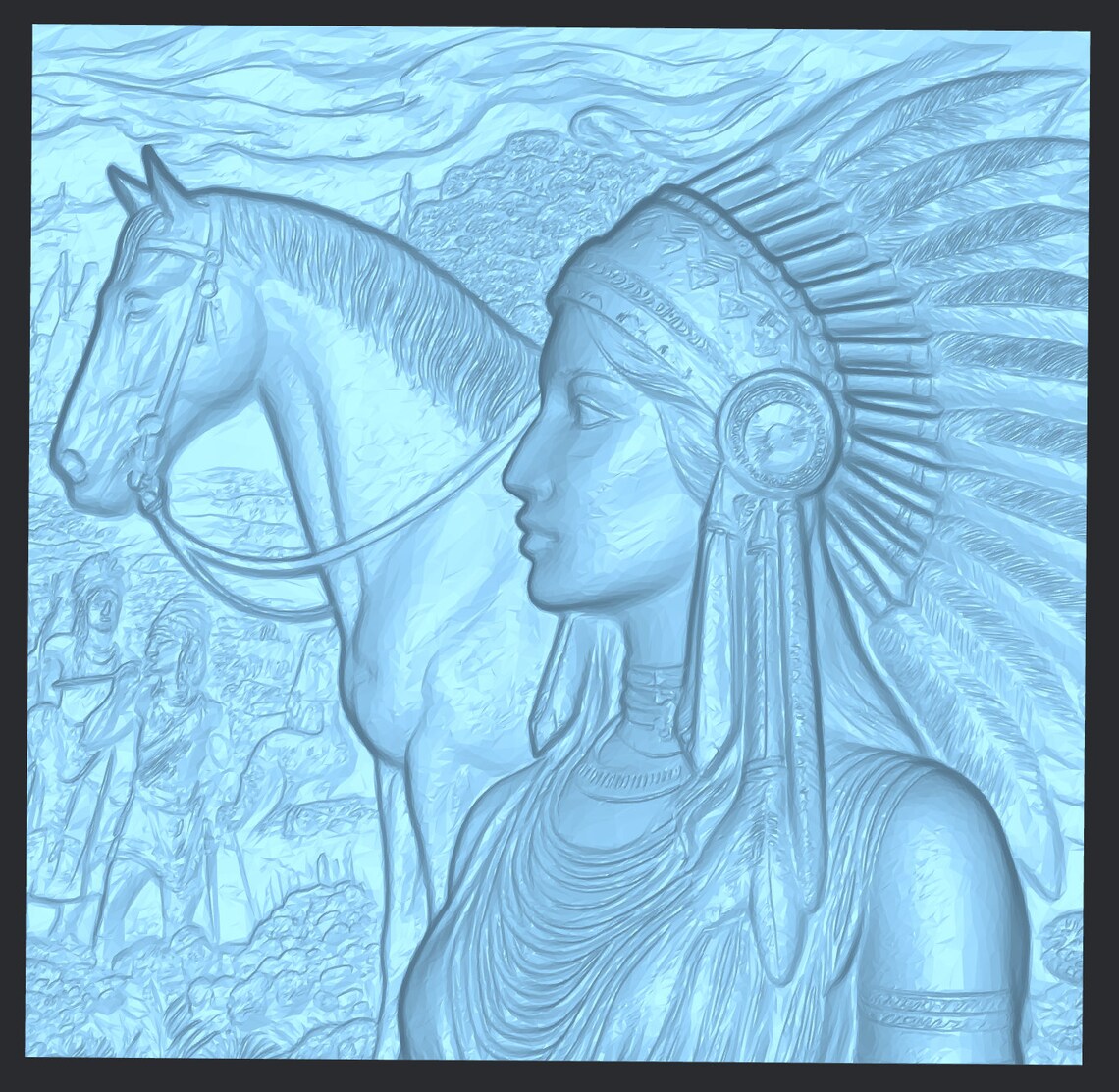3D Relief of American Indian Princess | STL File for CNC and 3D ...