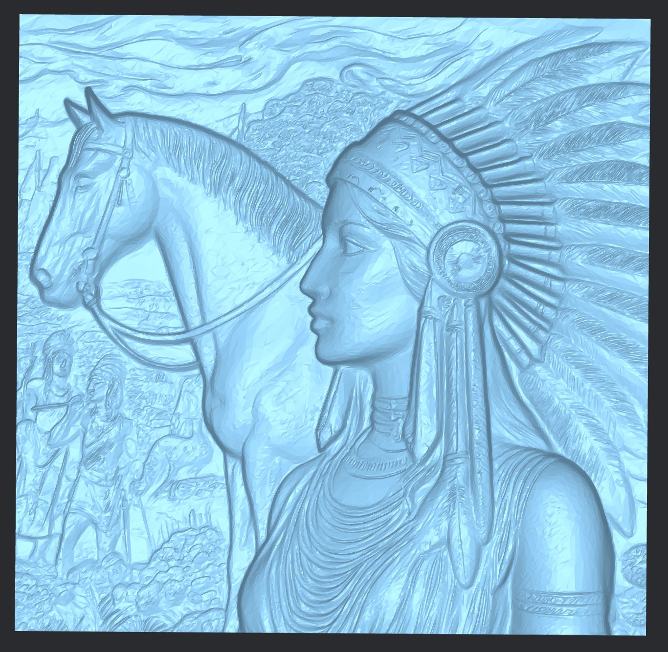 3D Relief of American Indian Princess | STL File for CNC and 3D ...