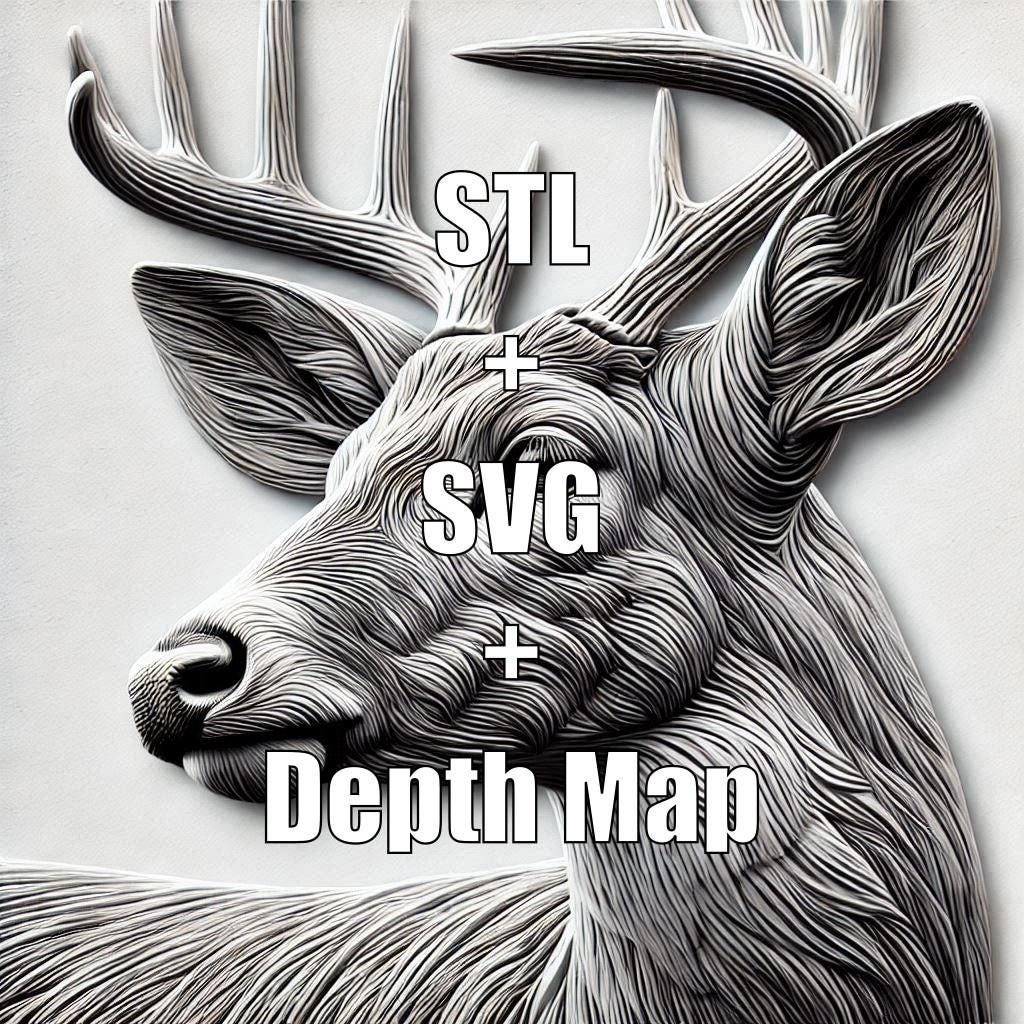 Buck Deer Digital Files: 3D Print, CNC, Laser Cut (STL, SVG, Depth Map ...