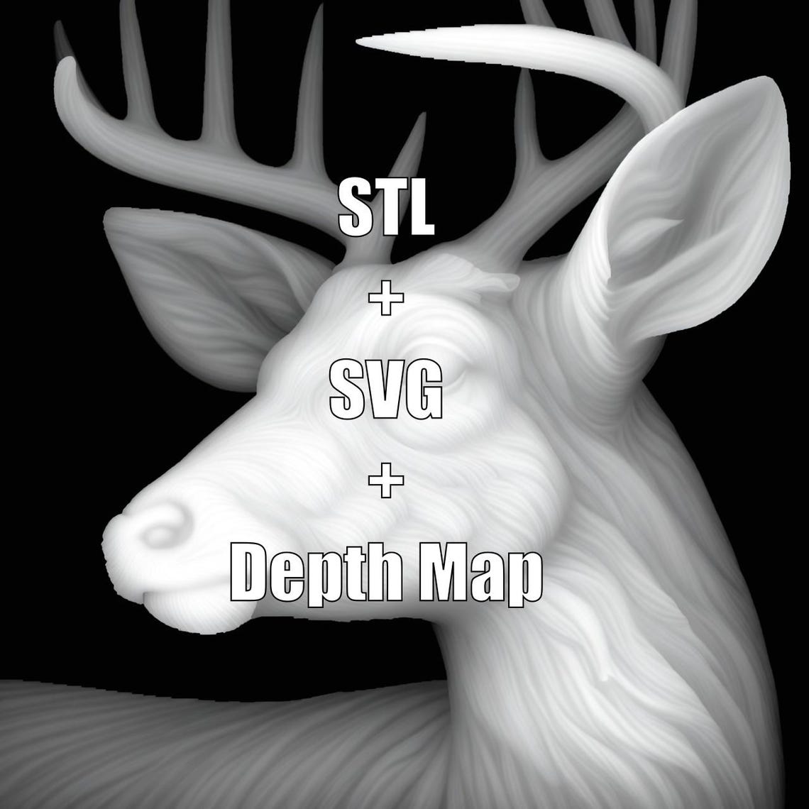 Buck Deer Digital Files: 3D Print, CNC, Laser Cut (STL, SVG, Depth Map ...