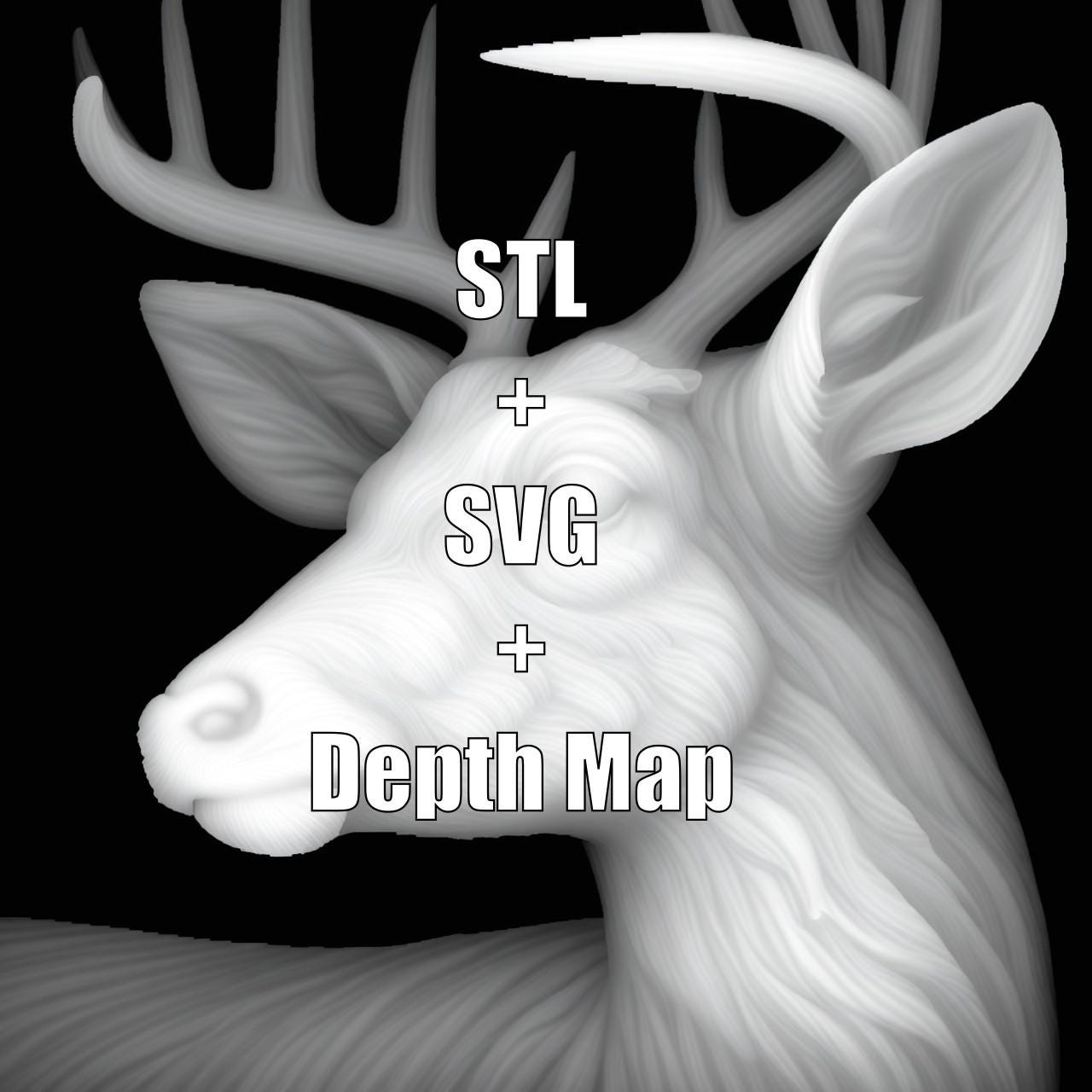 Buck Deer Digital Files: 3D Print, CNC, Laser Cut (STL, SVG, Depth Map ...