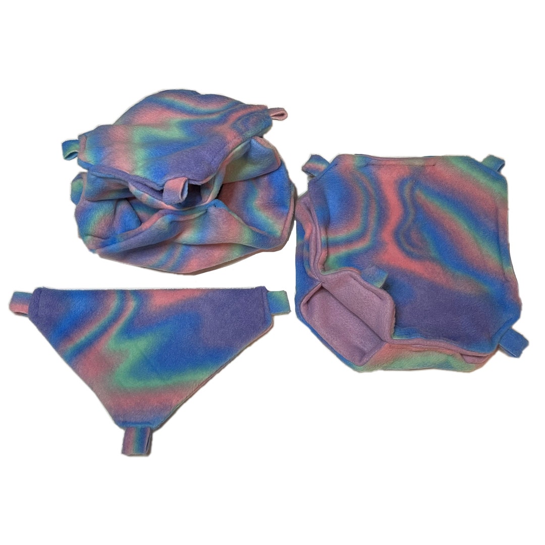 Small Animal Pink Purple and Blue Marble Fleece 3 Piece Hammock Set for ...