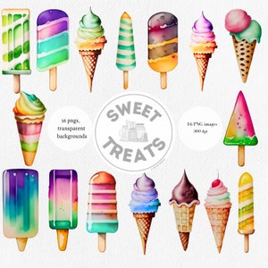 Sweet Treats Watercolor Ice Cream, Popsicle, Lollipop Ice Lolly Clipart ...