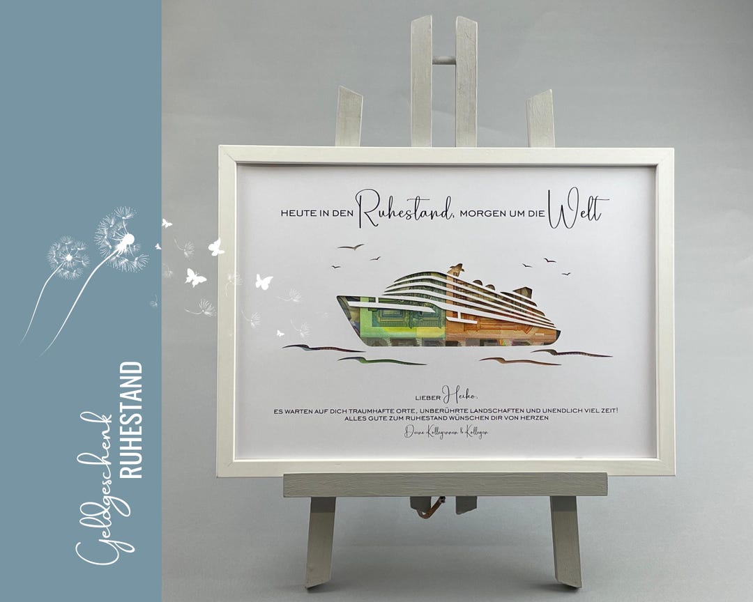 Geldgeschenk KREUZFAHRTSCHIFF Ruhestand Rente Pension Renteneintritt ...
