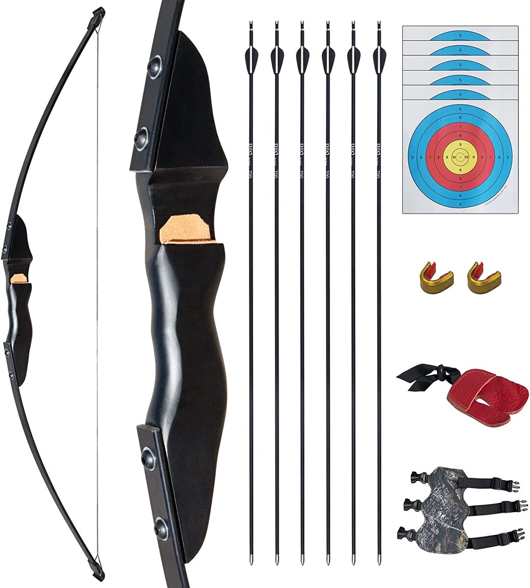 Archery Recurve Bow and Arrows Set for Adults Wooden 35 Lbs Archery Bow ...